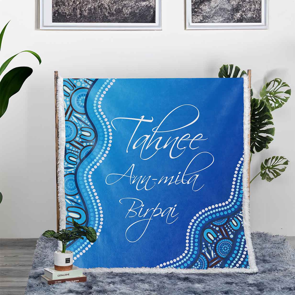 Blue Indigenous Art Personalised Premium Plush Sherpa Blanket – Little ...