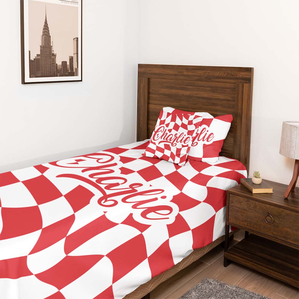 Groovy Checkered Personalised Quilt Cover Set – Little Squiffy