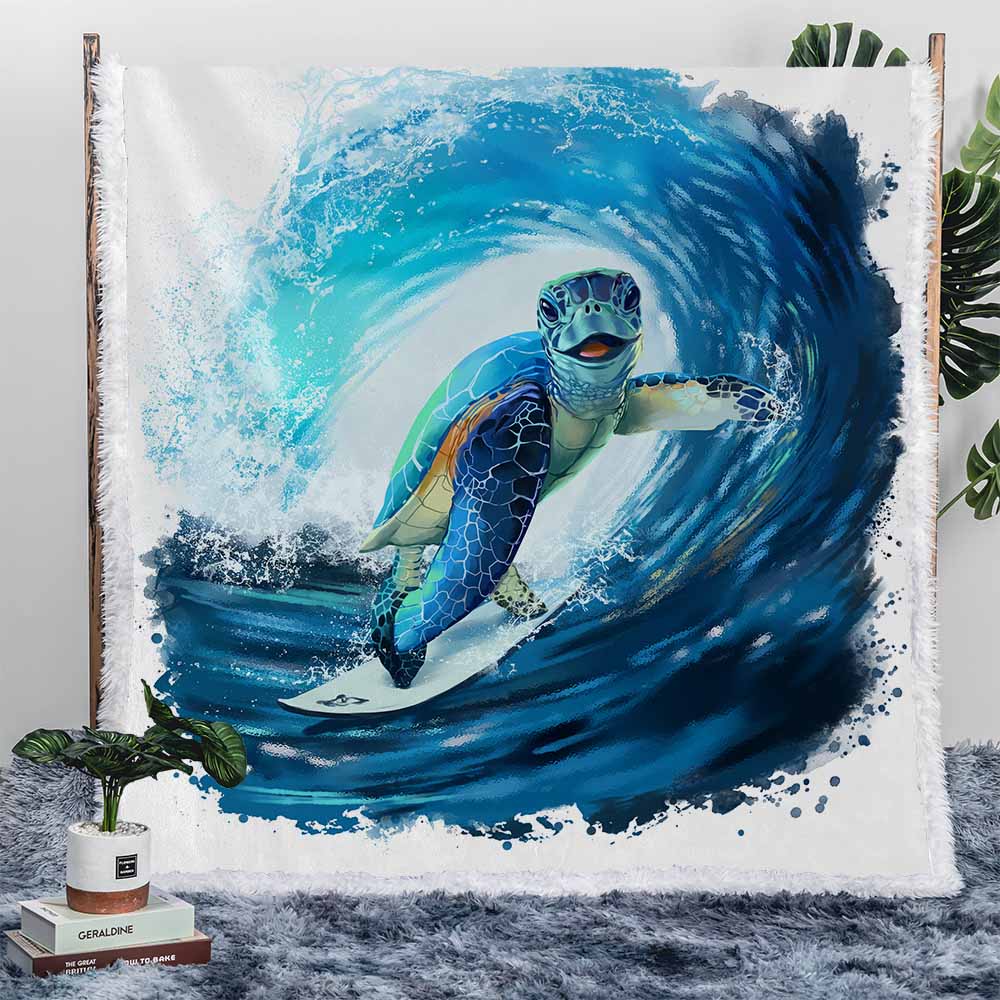 Surfer Sea Turtle Premium Plush Sherpa Blanket Australia – Little Squiffy