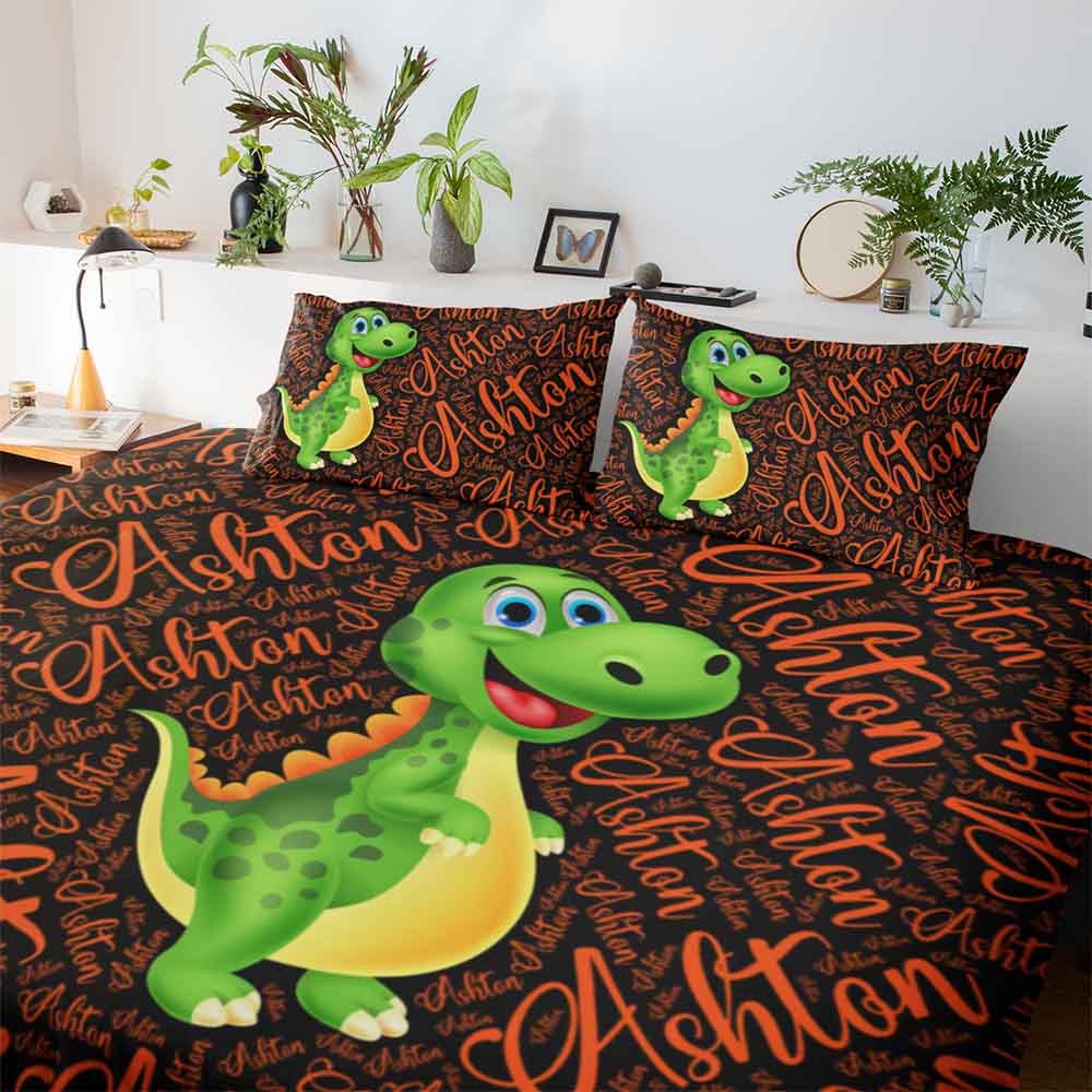 Dinosaur Character Name Personalised Quilt Cover Set – Little Squiffy